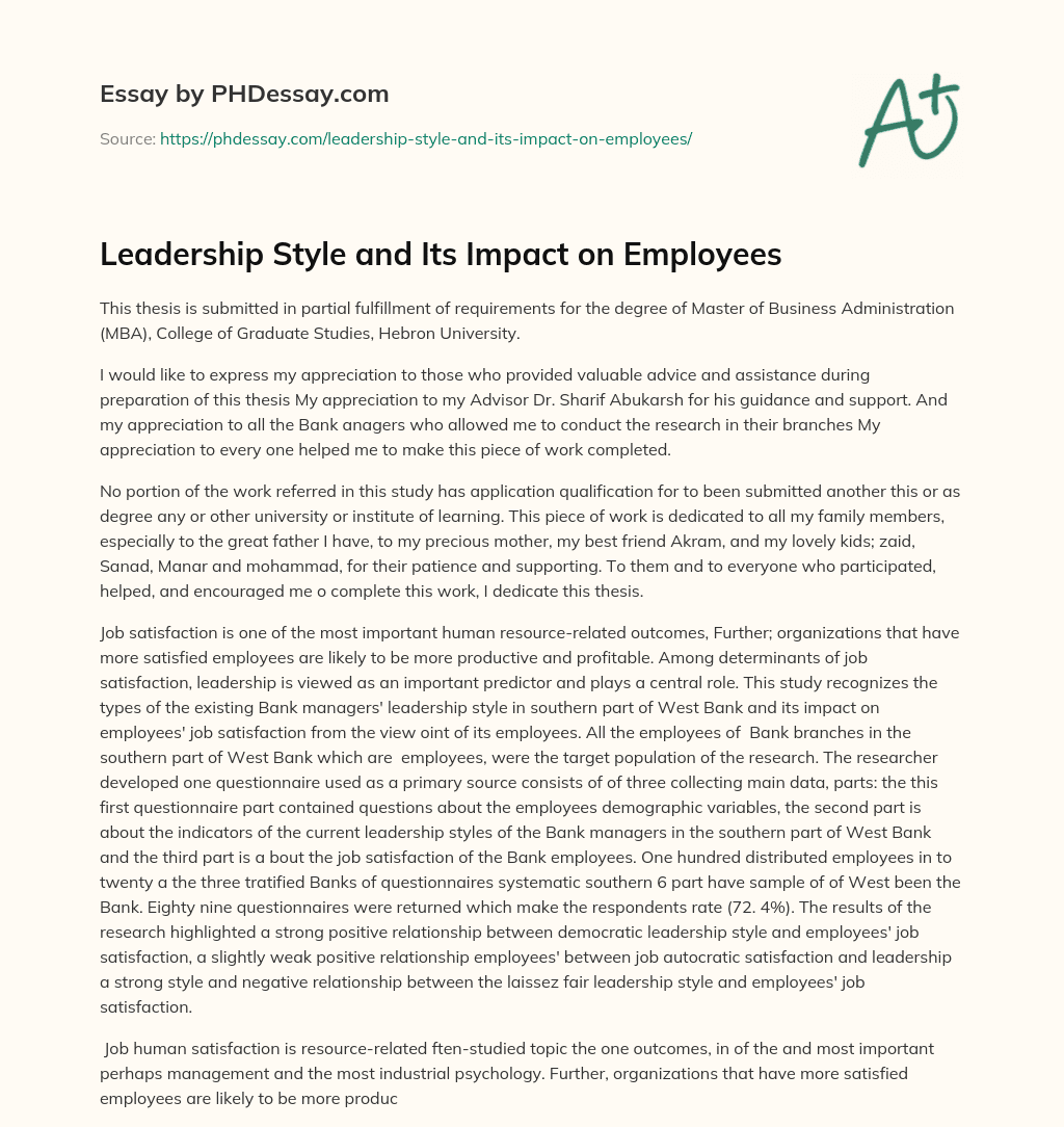 Leadership Style and Its Impact on Employees - PHDessay.com