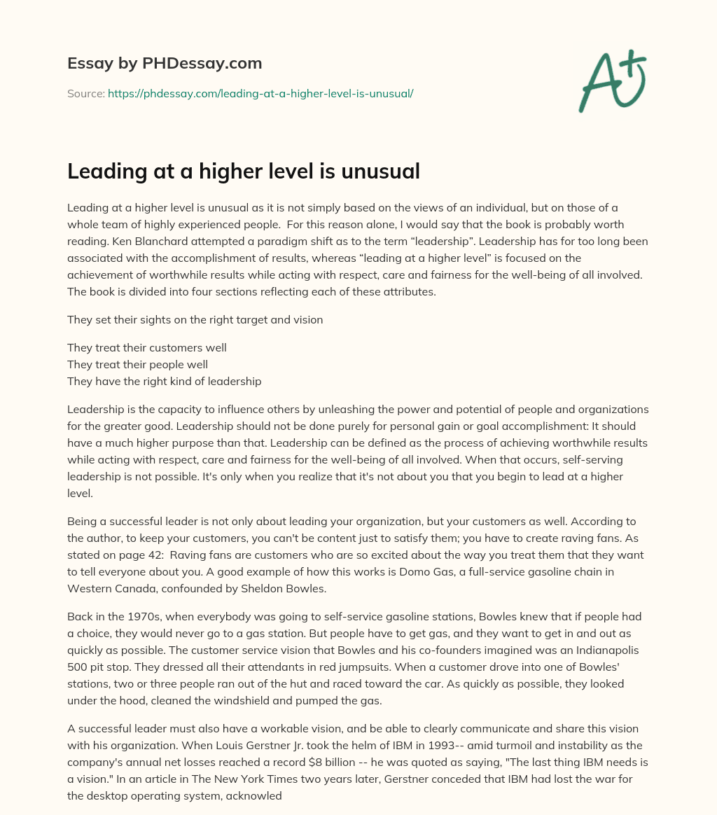 Leading at a higher level is unusual - PHDessay.com