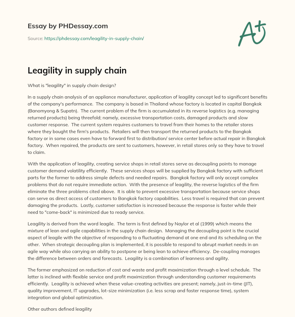 Leagility in supply chain - PHDessay.com