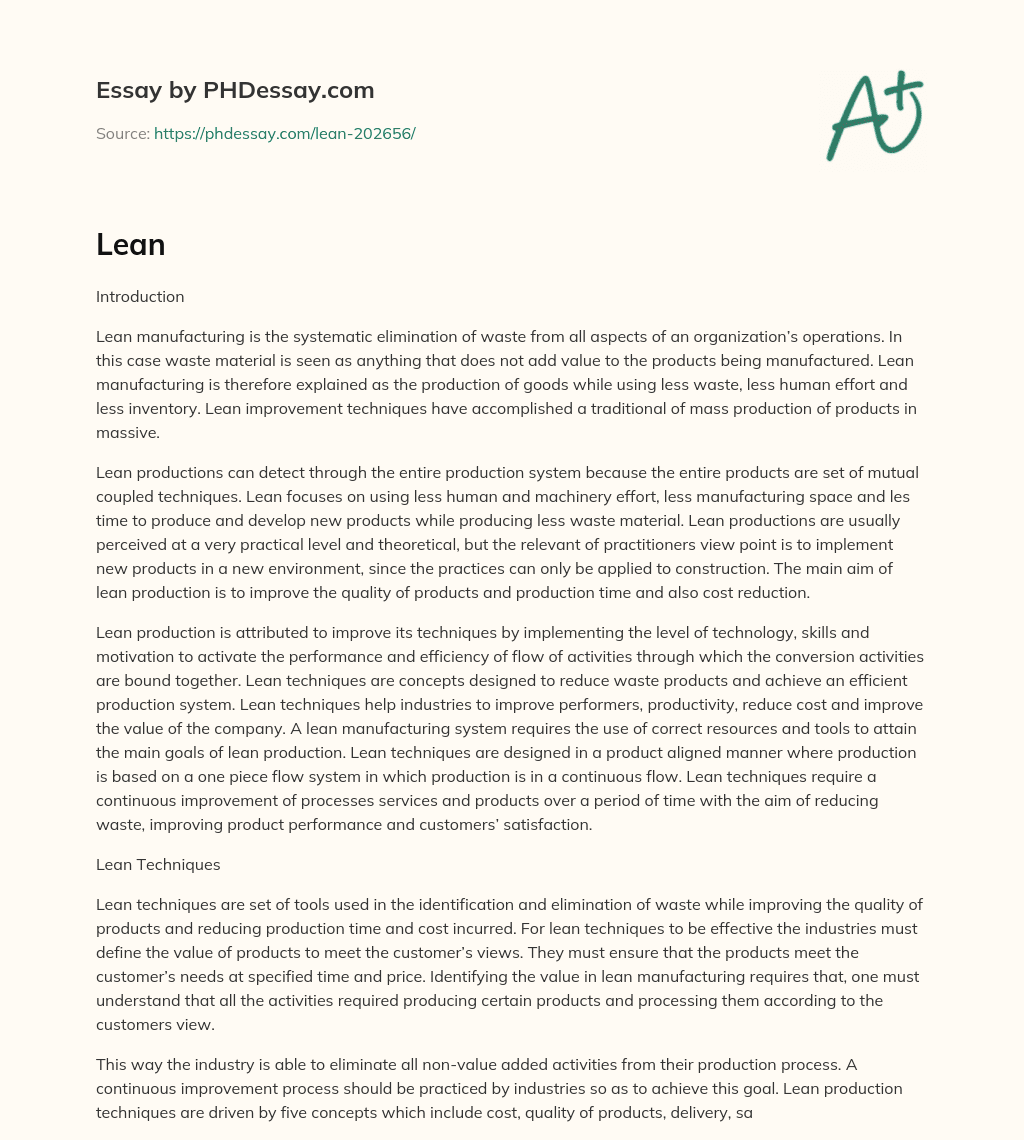 Lean - PHDessay.com