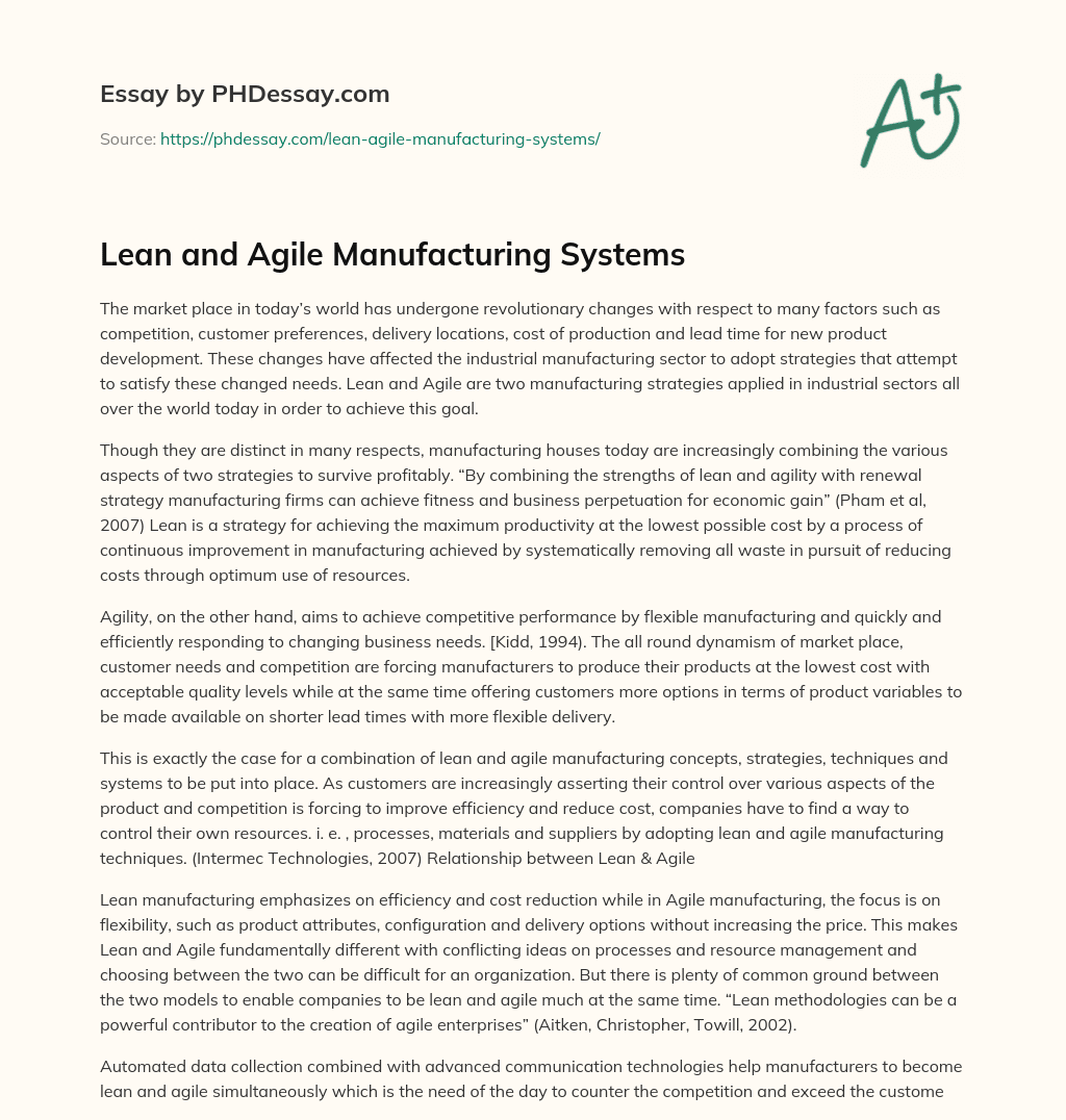 Lean and Agile Manufacturing Systems - PHDessay.com