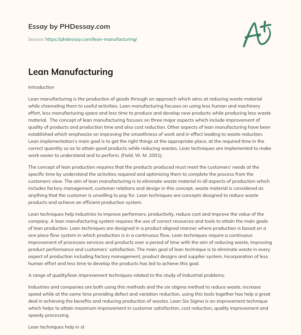 Lean Manufacturing - PHDessay.com