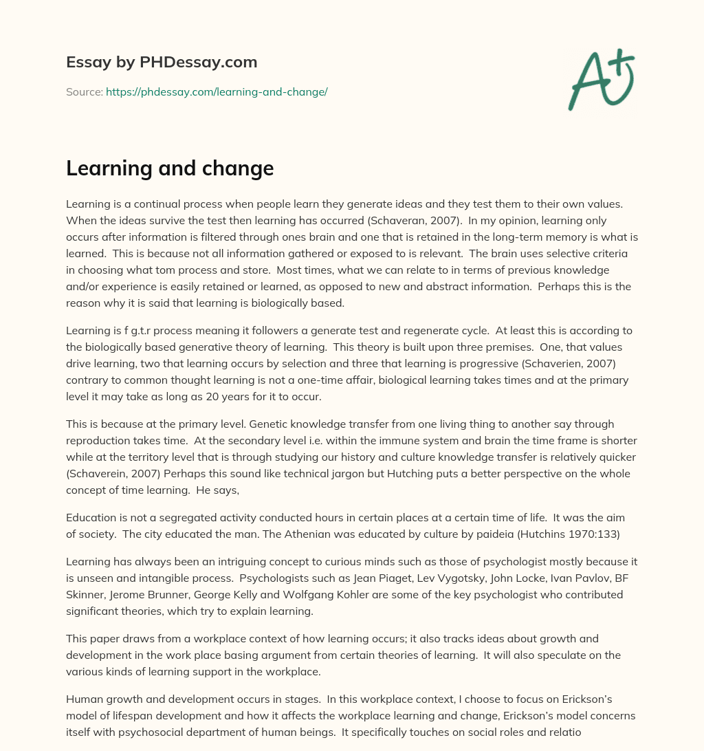 Learning and change - PHDessay.com