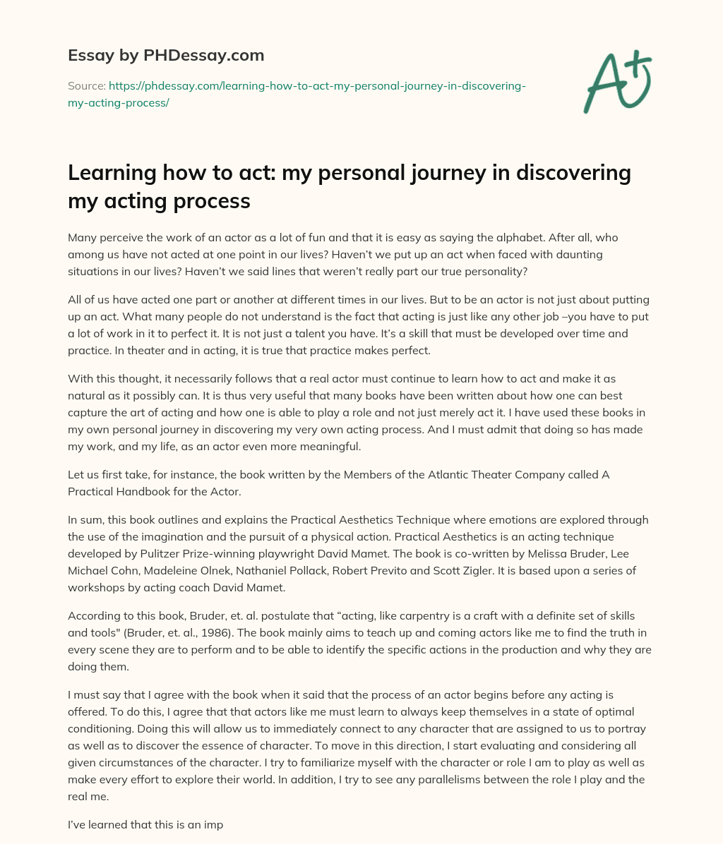 Learning how to act: my personal journey in discovering my acting ...