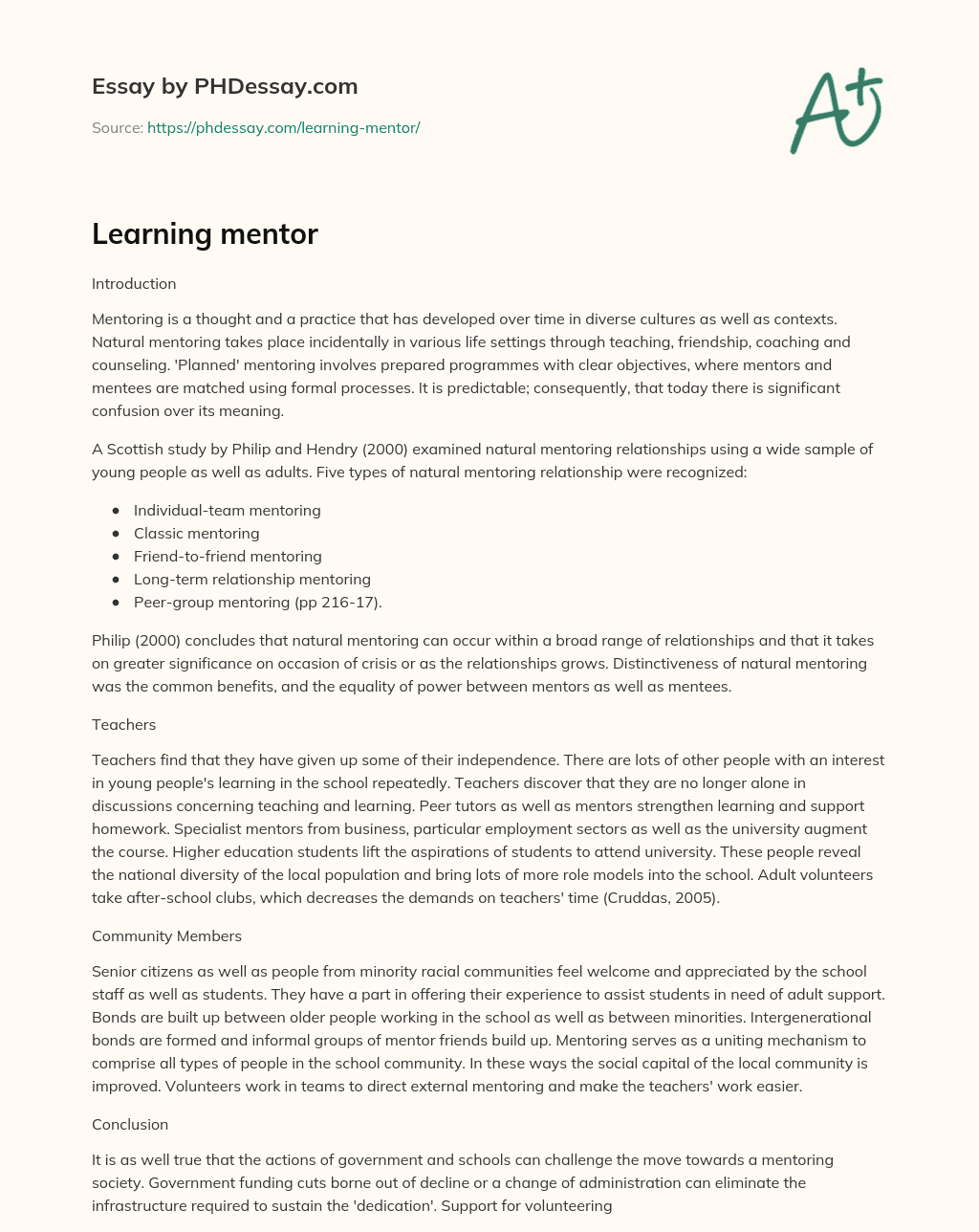 Learning mentor - PHDessay.com