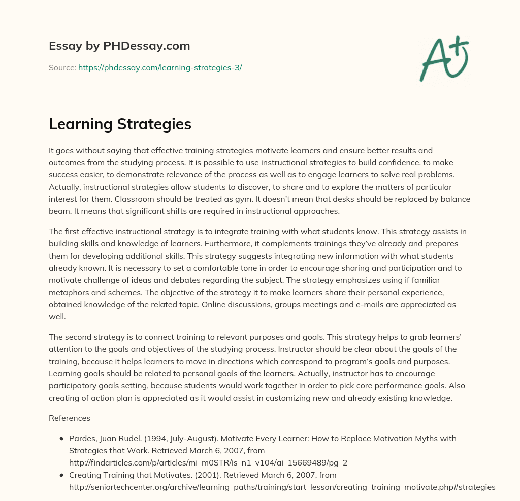 Learning Strategies (300 Words) - PHDessay.com