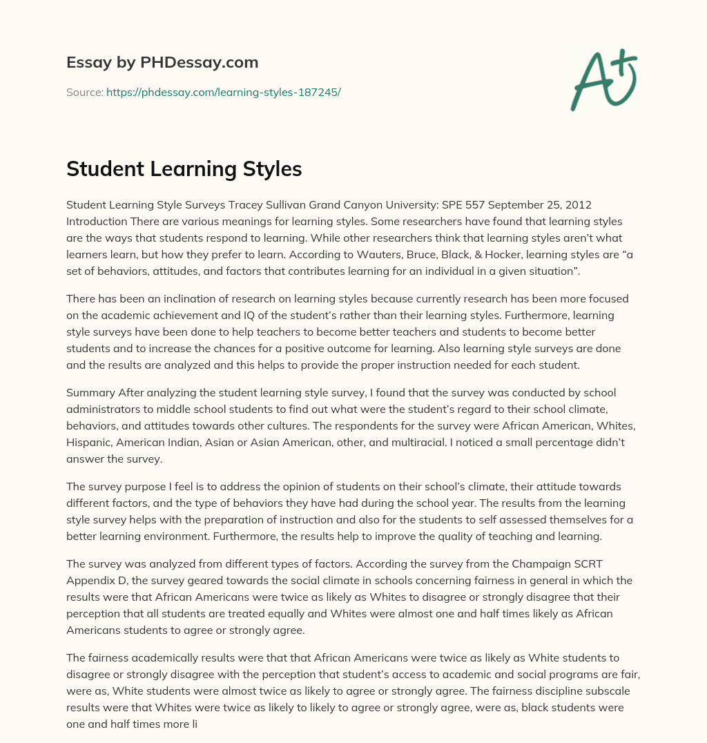 Student Learning Styles - PHDessay.com