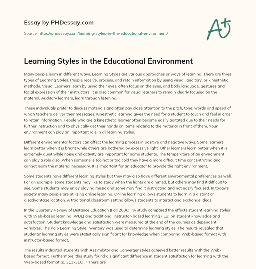 Learning Styles in the Educational Environment - PHDessay.com