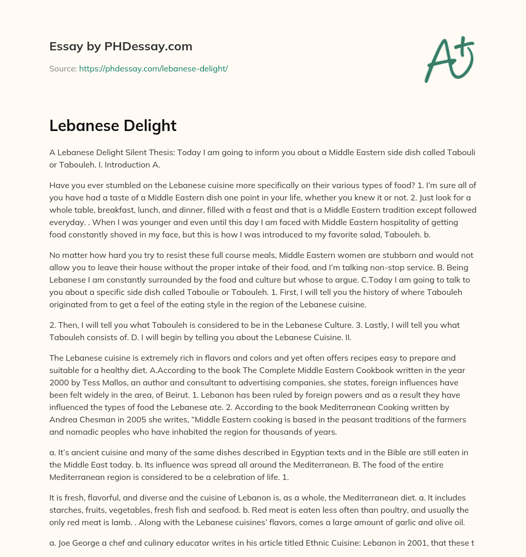 Lebanese Delight - PHDessay.com