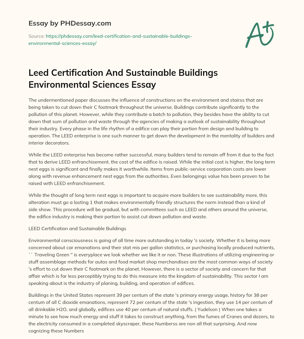 Leed Certification And Sustainable Buildings Environmental Sciences ...