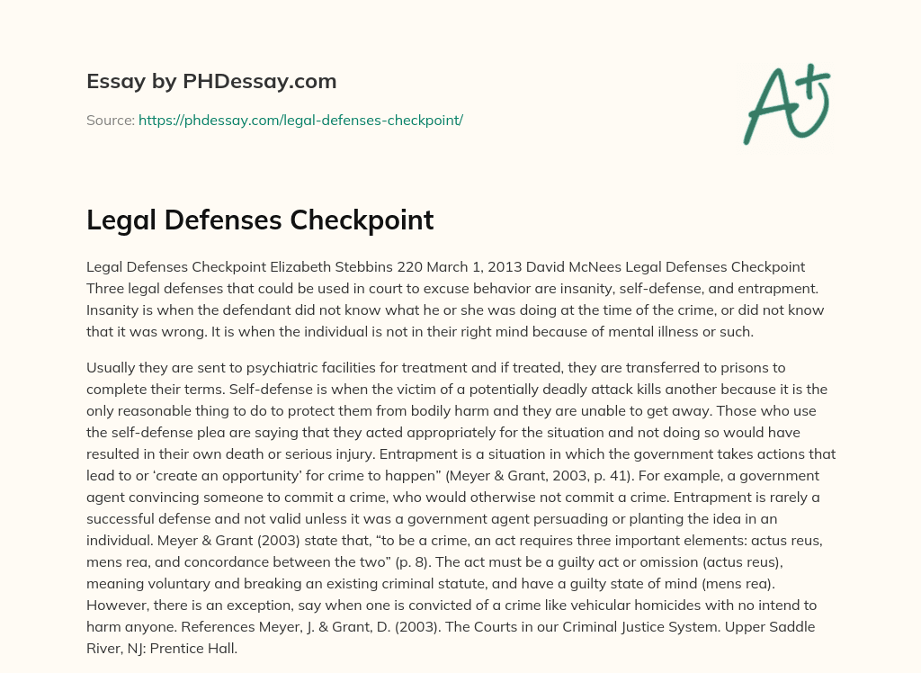 Legal Defenses Checkpoint (300 Words) - PHDessay.com