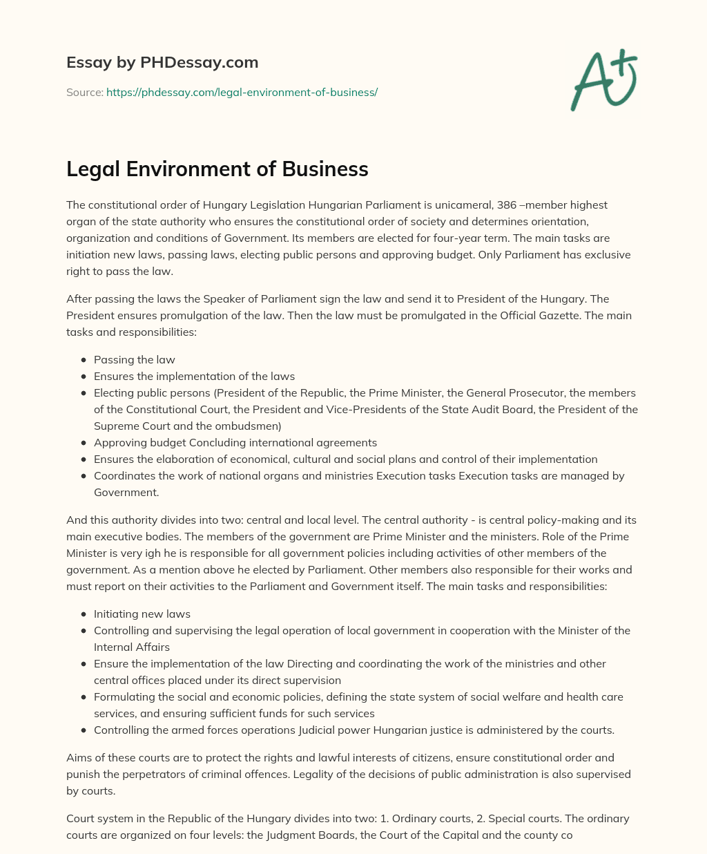 Legal Environment of Business - PHDessay.com