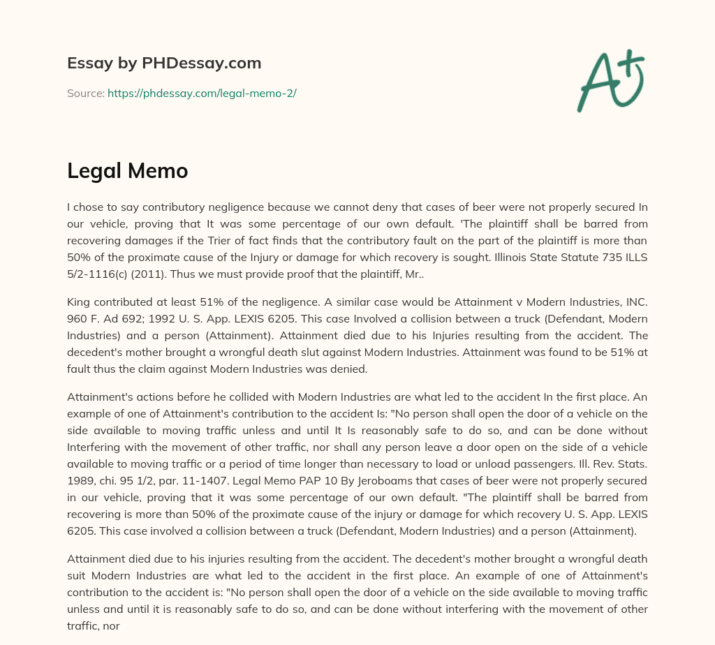 Legal Memo Example (400 Words) - PHDessay.com