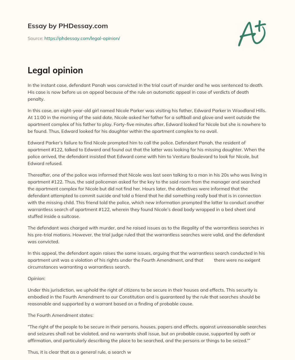 Legal opinion - PHDessay.com