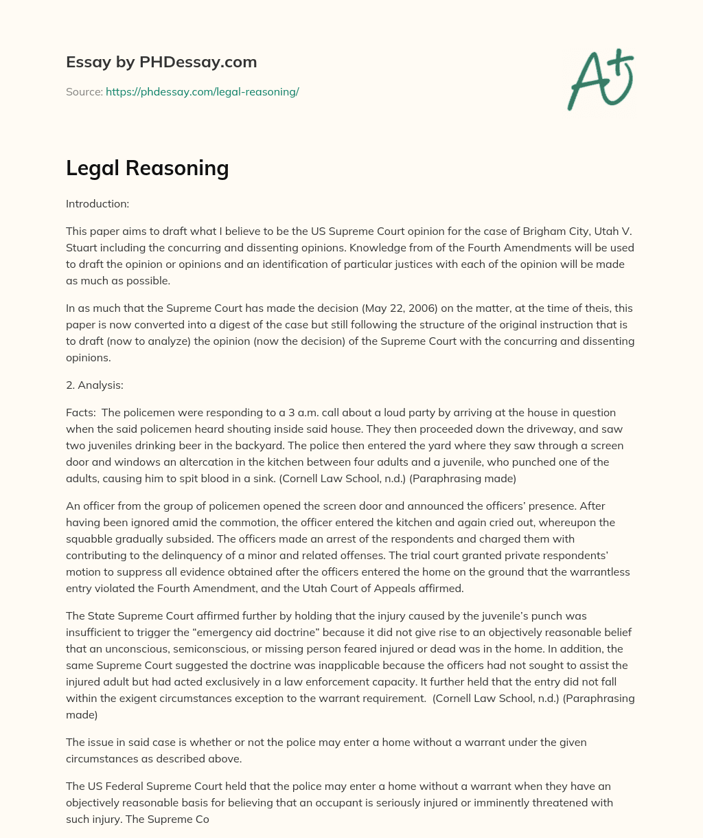 Legal Reasoning - PHDessay.com