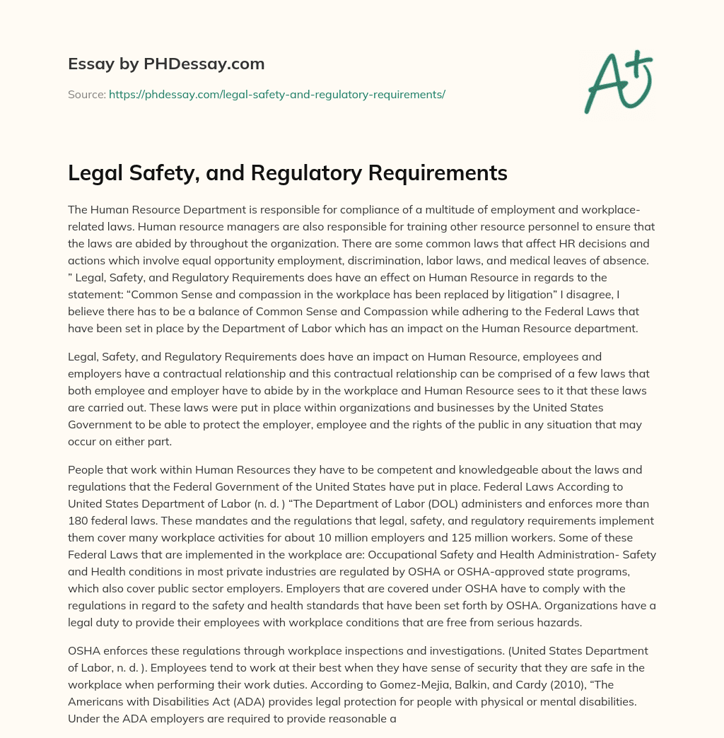 Legal Safety, and Regulatory Requirements - PHDessay.com