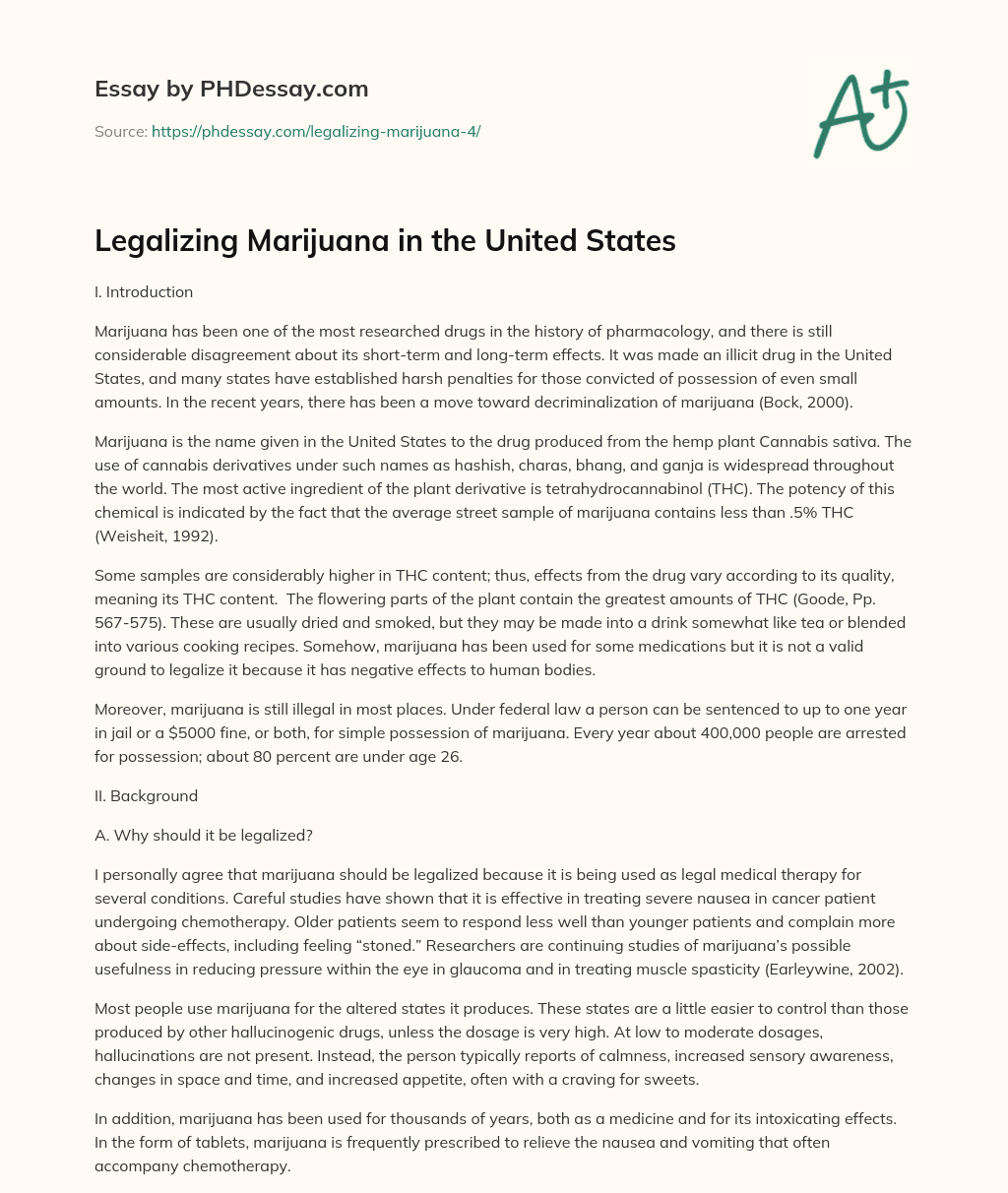 Legalizing Marijuana in the United States - PHDessay.com