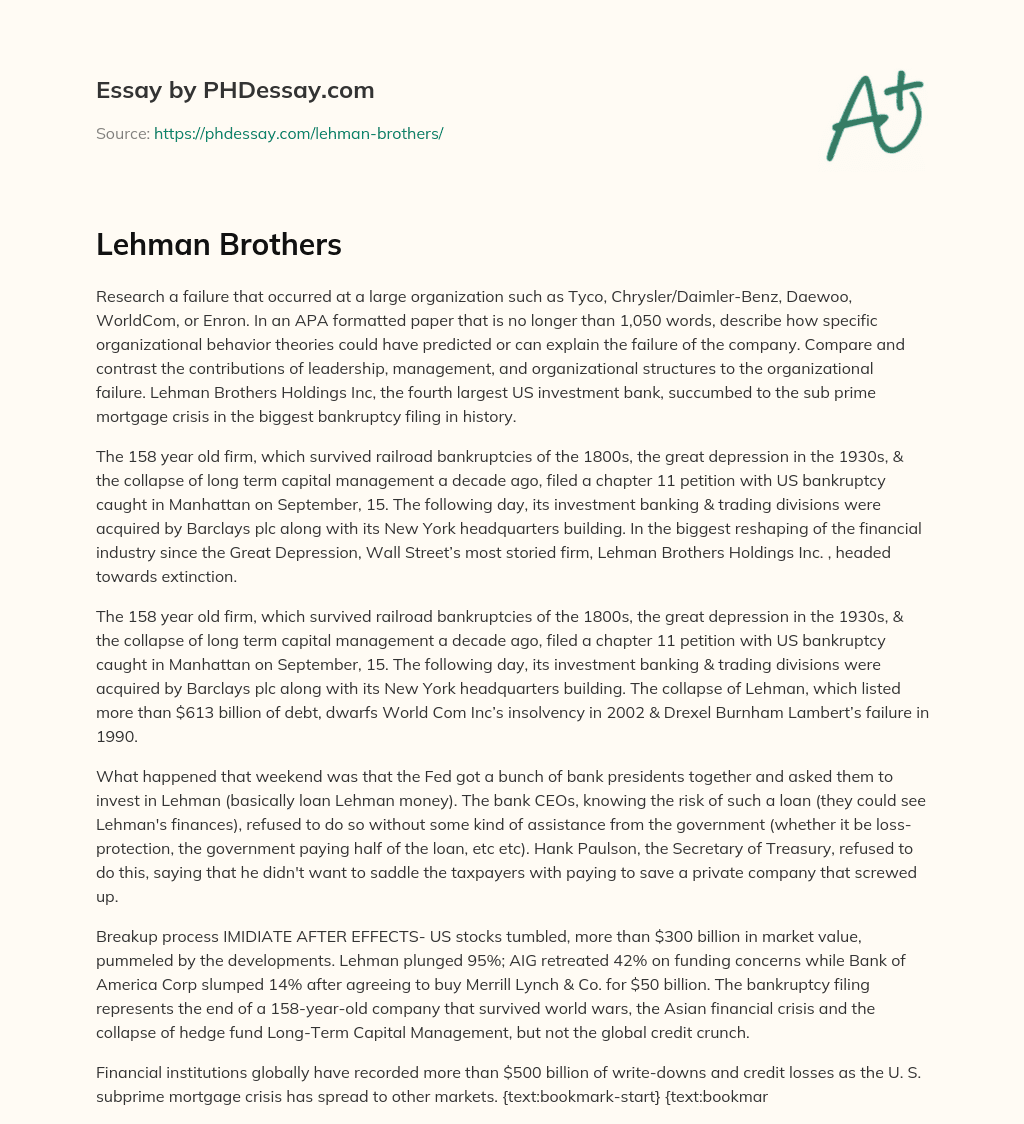 Lehman Brothers - PHDessay.com