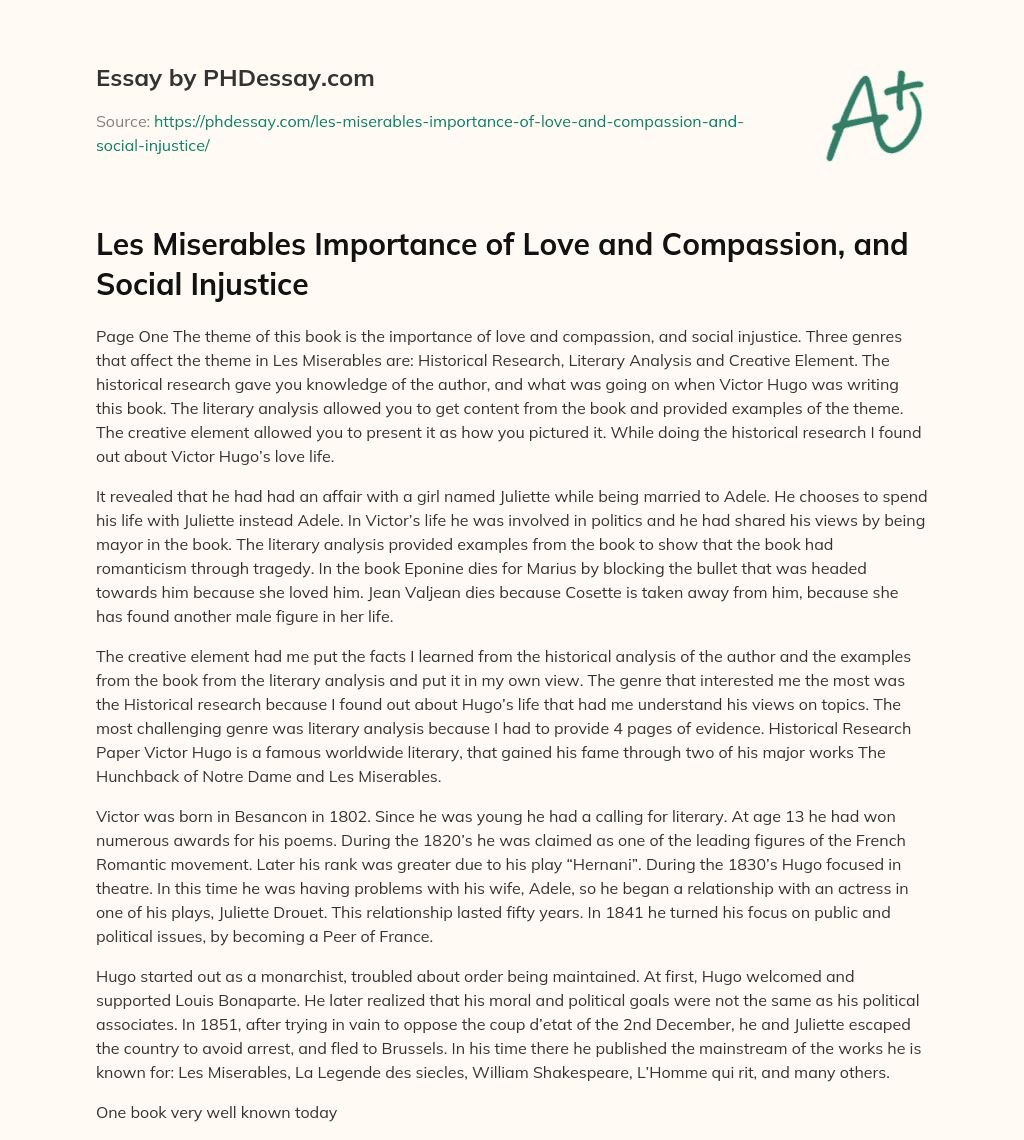 Les Miserables Importance Of Love And Compassion, And Social Injustice ...