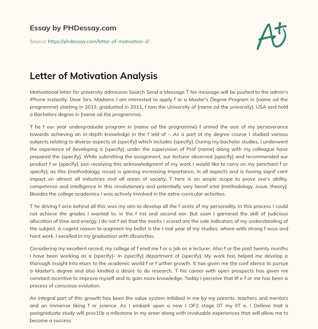 Letter of Motivation Analysis - PHDessay.com