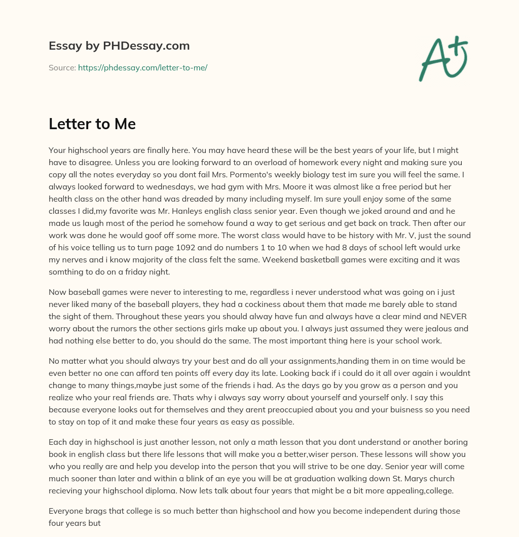 Letter to Me - PHDessay.com