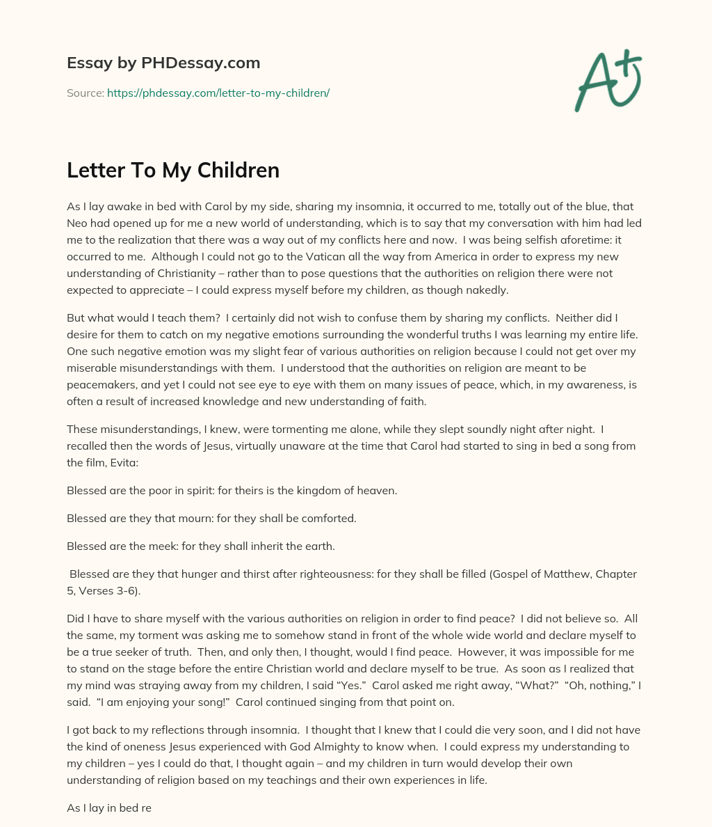 Letter To My Children - PHDessay.com