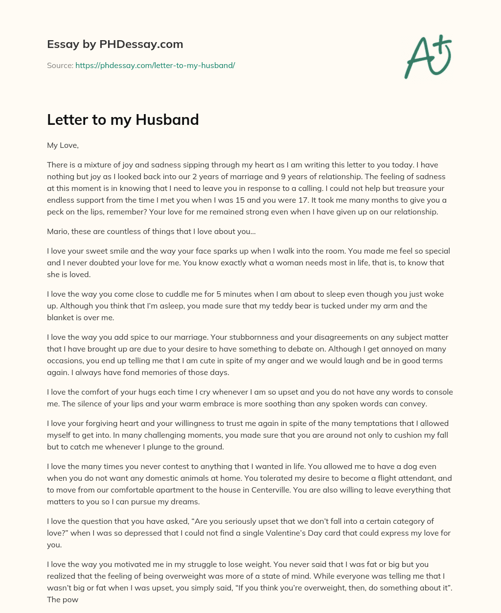 Letter to my Husband - PHDessay.com
