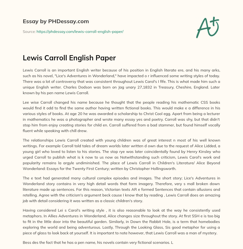 Lewis Carroll English Paper - PHDessay.com