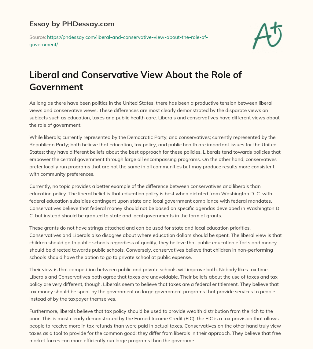 Liberal and Conservative View About the Role of Government - PHDessay.com