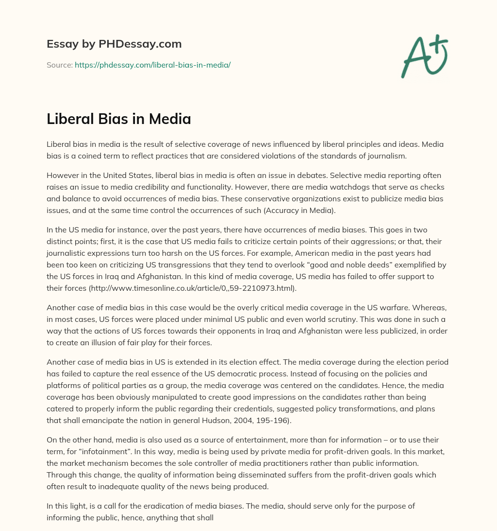 Liberal Bias in Media (500 Words) - PHDessay.com