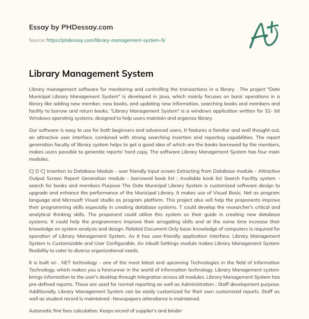 Library Management System - PHDessay.com