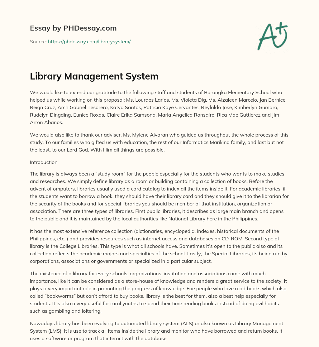 Library Management System - PHDessay.com