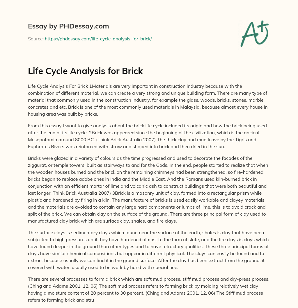 Life Cycle Analysis for Brick - PHDessay.com