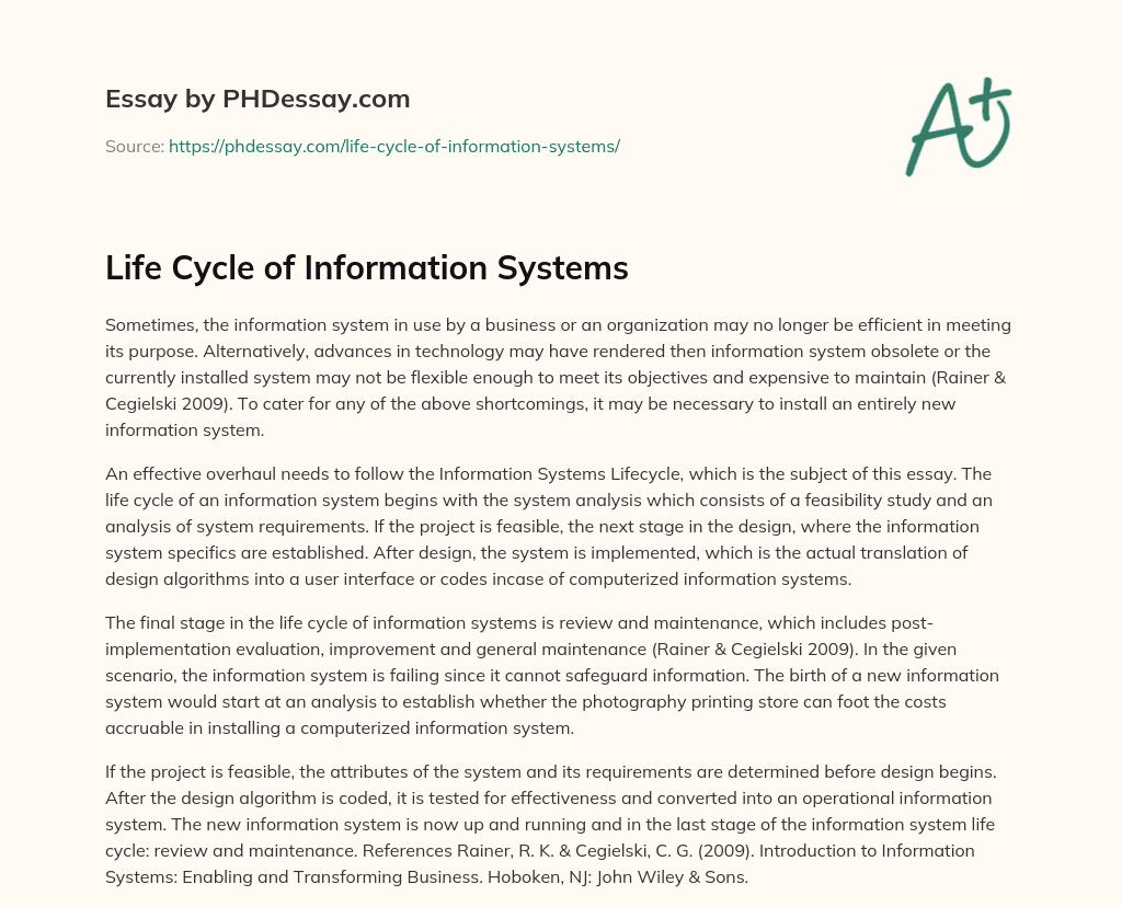 Life Cycle of Information Systems (300 Words) - PHDessay.com