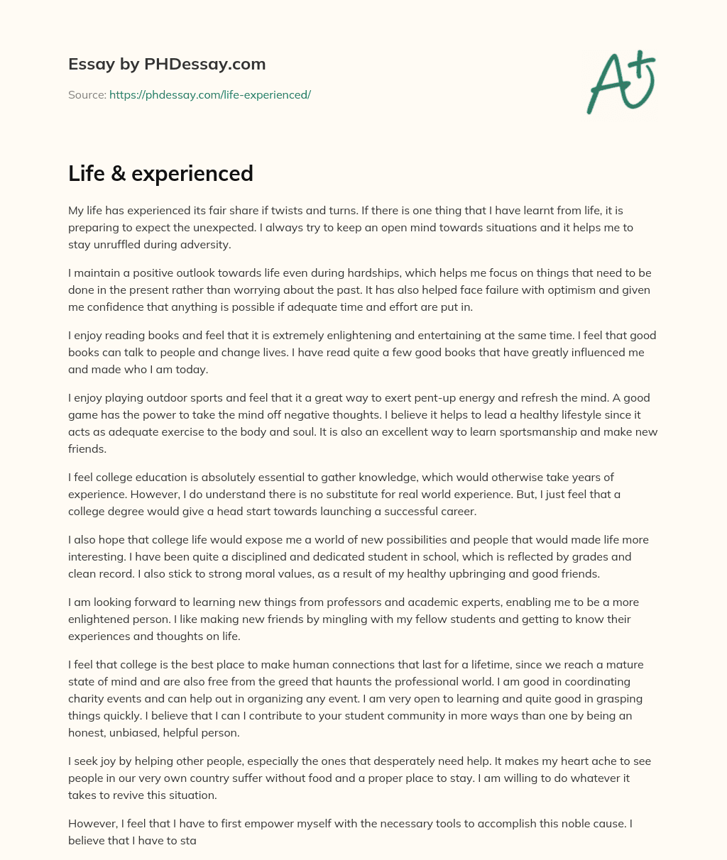 Life & experienced - PHDessay.com