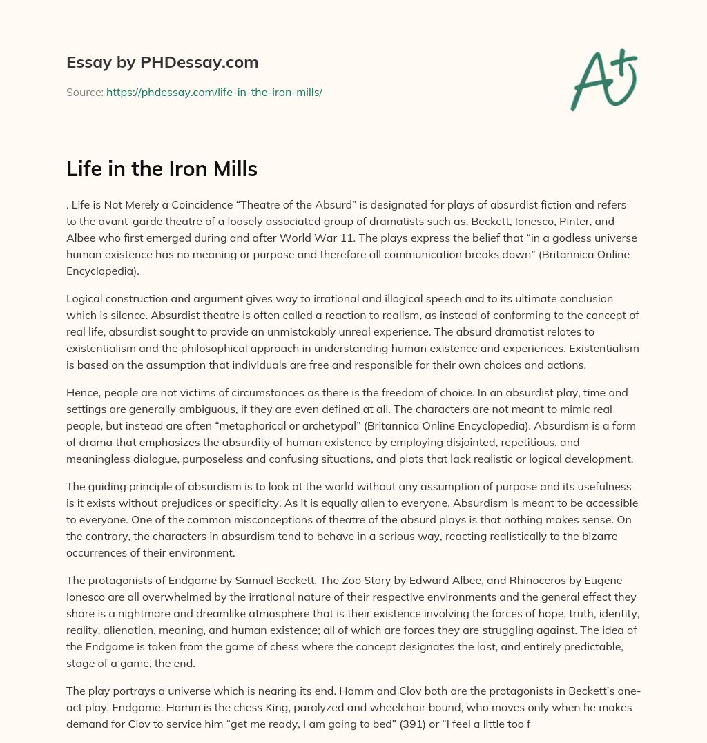 Life in the Iron Mills - PHDessay.com