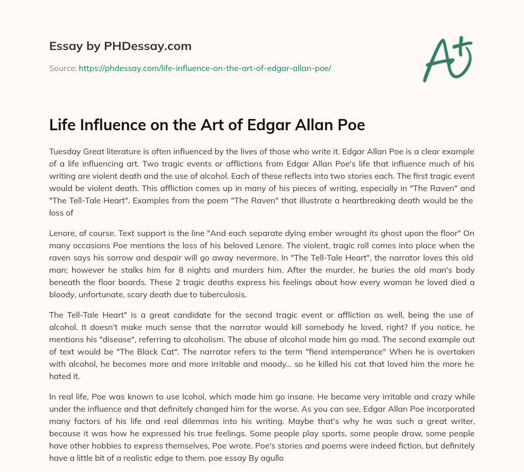 Life Influence On The Art Of Edgar Allan Poe Definition Example (400 ...