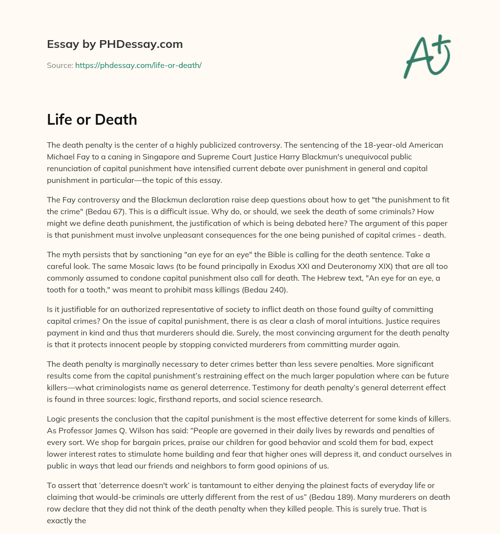 Life or Death - PHDessay.com