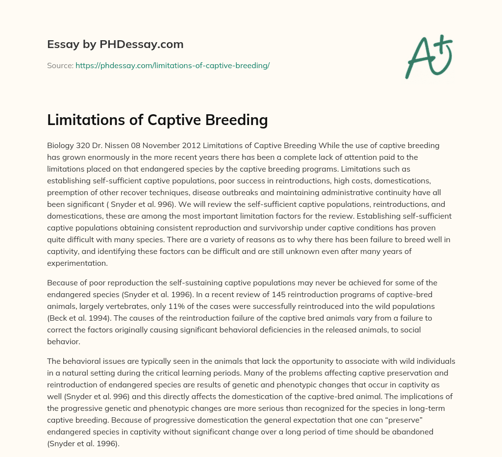 Limitations of Captive Breeding - PHDessay.com