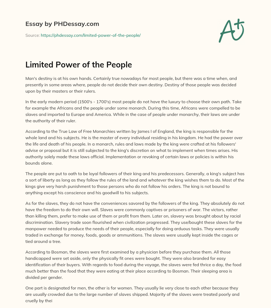 Limited Power of the People - PHDessay.com