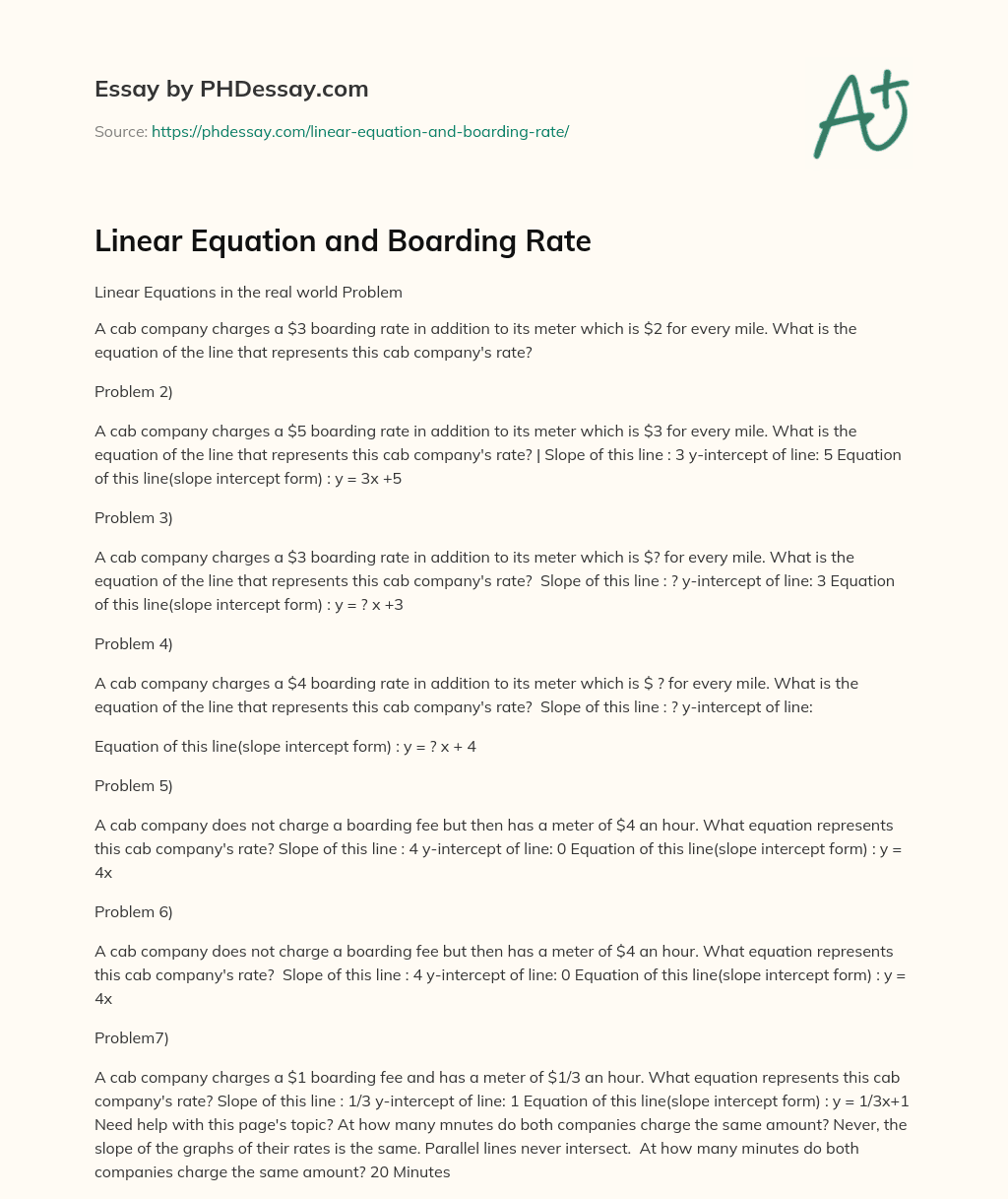 Linear Equation and Boarding Rate (400 Words) - PHDessay.com