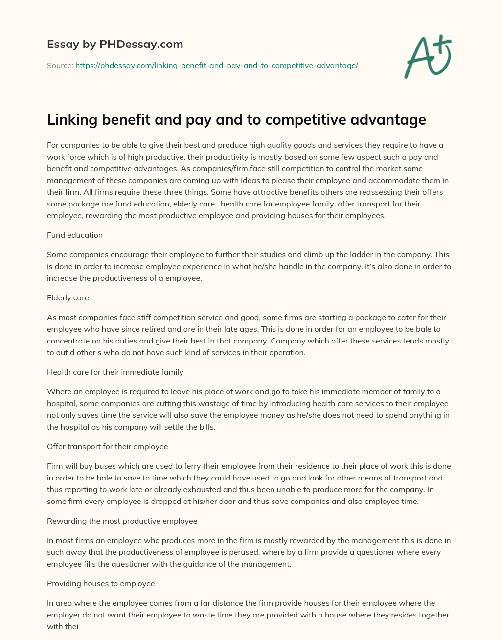 Linking benefit and pay and to competitive advantage - PHDessay.com