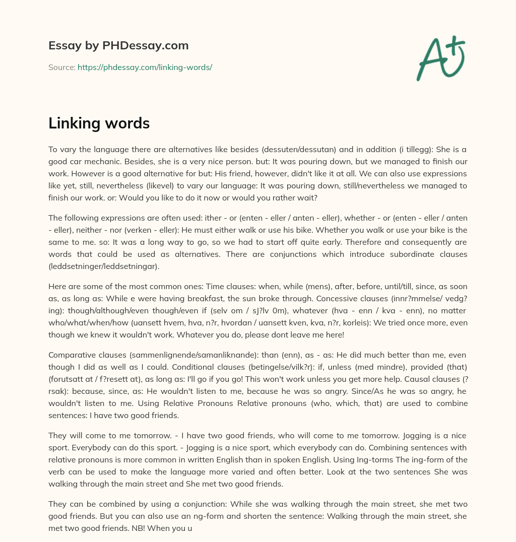 Linking words - PHDessay.com
