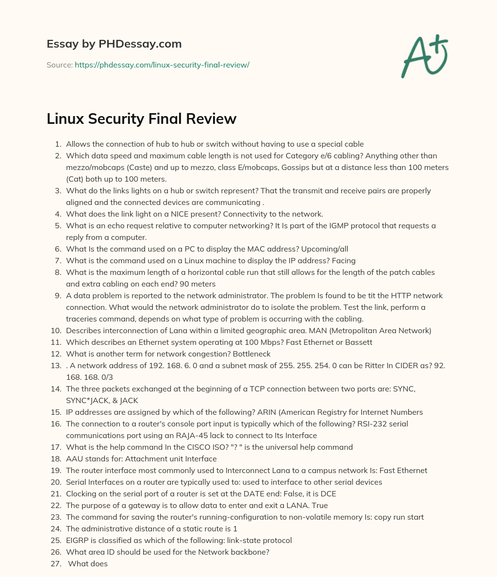 Linux Security Final Review - PHDessay.com