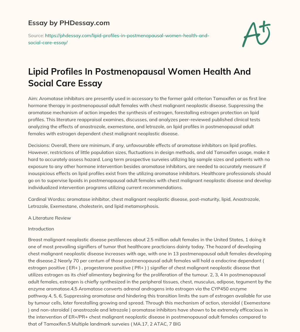 Lipid Profiles In Postmenopausal Women Health And Social Care Essay ...
