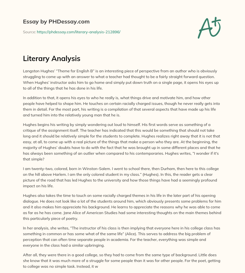 Literary Analysis - PHDessay.com