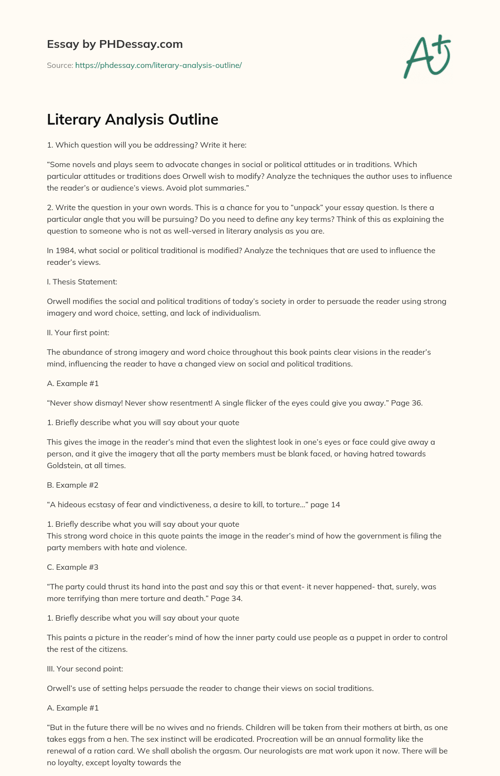 Literary Analysis Outline - PHDessay.com