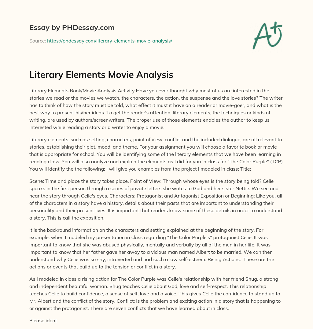 Literary Elements Movie Analysis - PHDessay.com