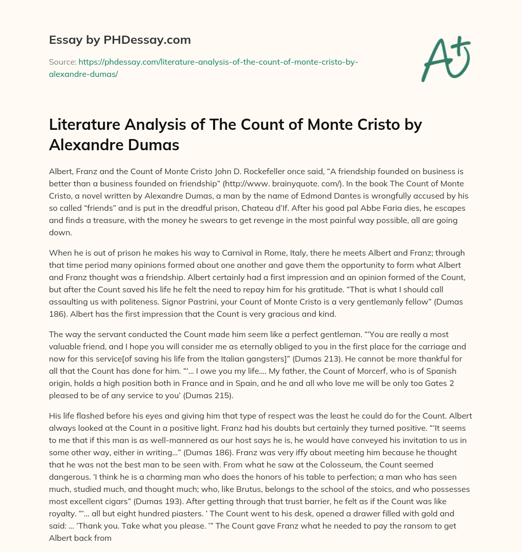 Literature Analysis of The Count of Monte Cristo by Alexandre Dumas ...