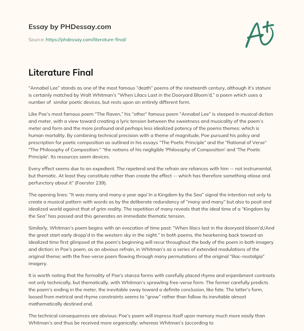 Literature Final - PHDessay.com